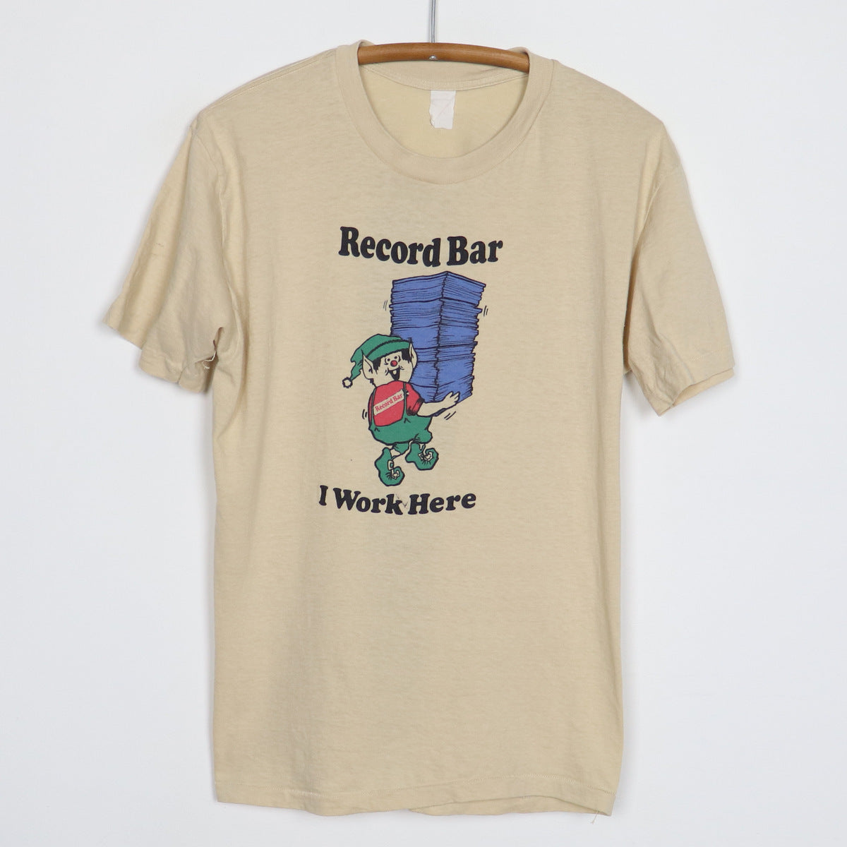 Original vintage 1980s Record Bar I Work Here Shirt | WyCo Vintage